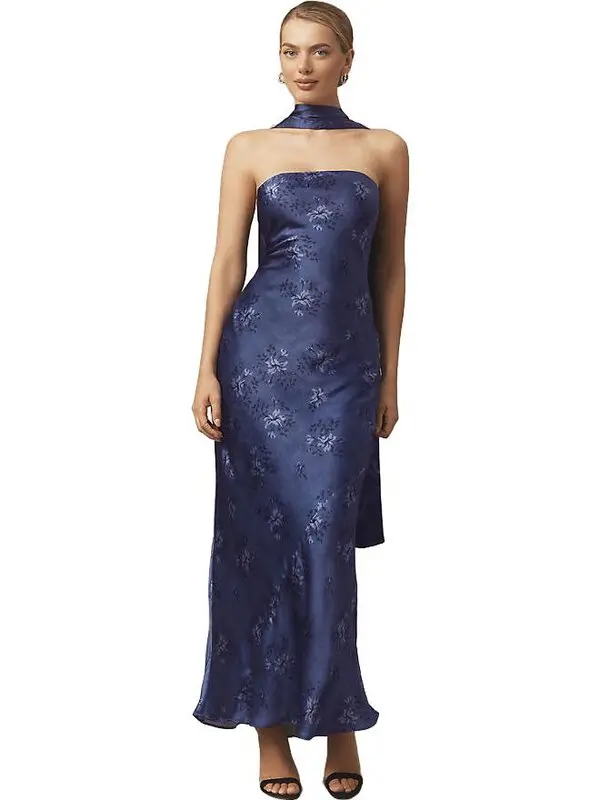 Bhldn Nesta Strapless Scarf Slip Maxi Dress - Twilight Blue Floral