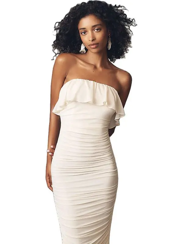 Ronny Kobo Domica Strapless Ruffled Ruched Maxi Dress - Ivory