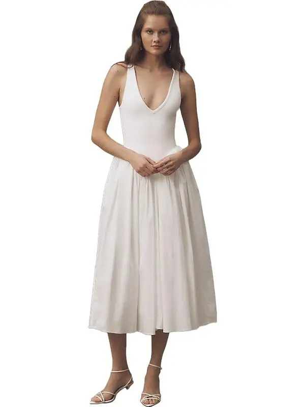 Ronny Kobo Sirda Sleeveless V-neck Drop-waist Jersey Maxi Dress - White