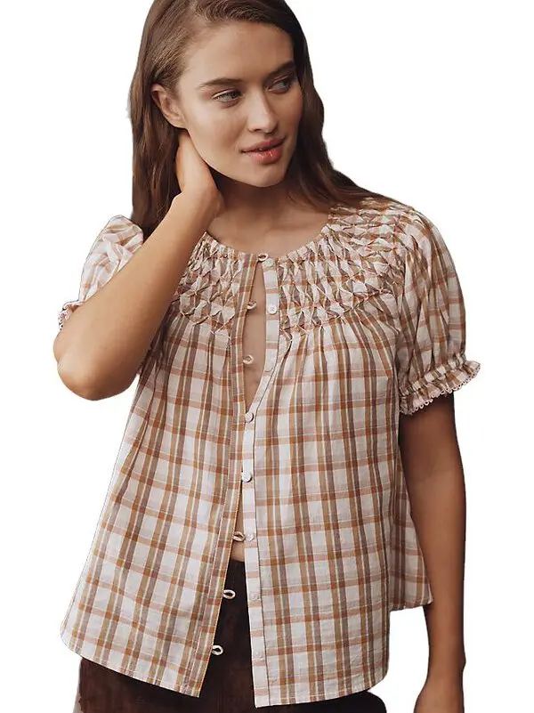 Anthropologie Short-sleeve Smocked Top - Rose