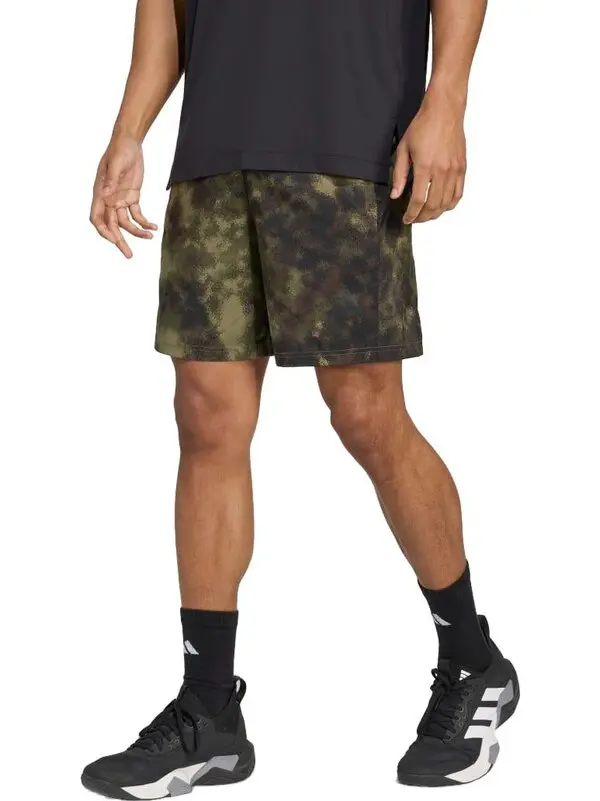 Adidas Train Essentials Seasonal All Over Print Short - Olive Strata