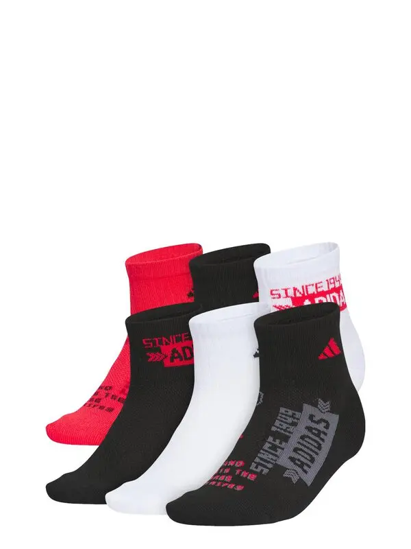 Adidas Youth Cushioned Graphic Quarter Socks 6-pack - Pure Ruby / Black / White
