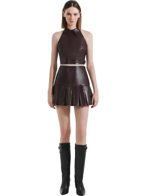 Rudsak Short Pleated Leather Skirt - Burgundy