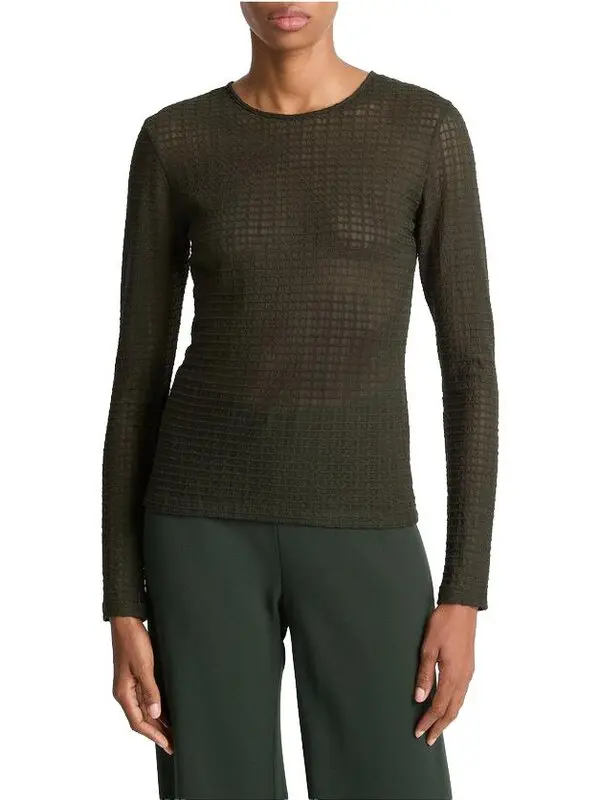 Vince Shadow Grid Long-sleeve Top - Green