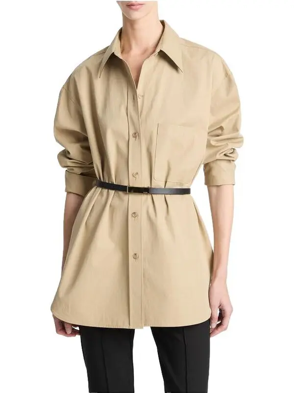 Vince Faux-leather-trim Italian Cotton Oversized Button-front Shirt - Neutral / White