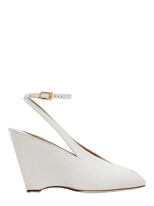 FERRAGAMO Peep Toe Wedge Sandal - White