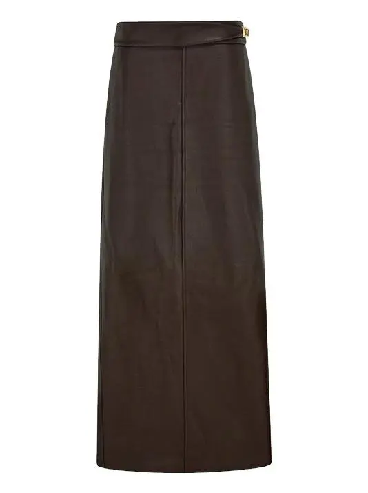 FERRAGAMO Longline Nappa Leather Skirt - Brown