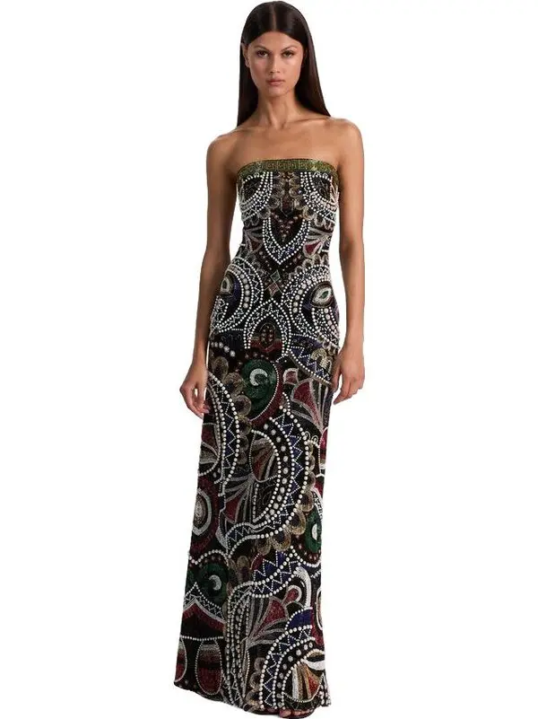 Alice + Olivia Delora Beaded Gown - Black