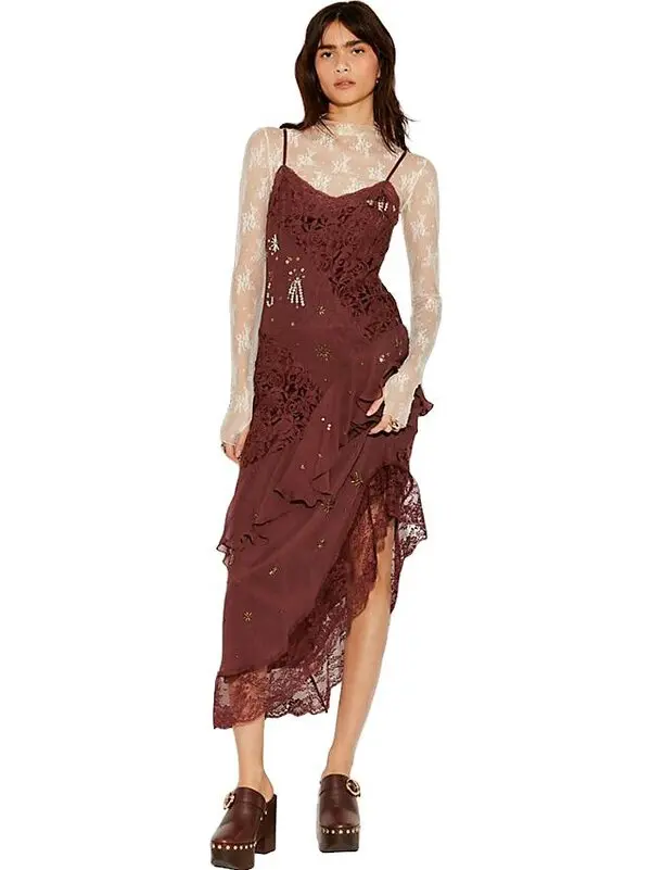 NIGEL PRESTON Dream Lace-adorned Midi Dress - French Roast