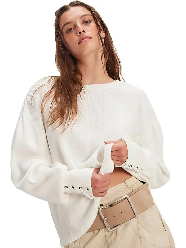 Free People Lapis Cuff Thermal Top - Clean Ivory