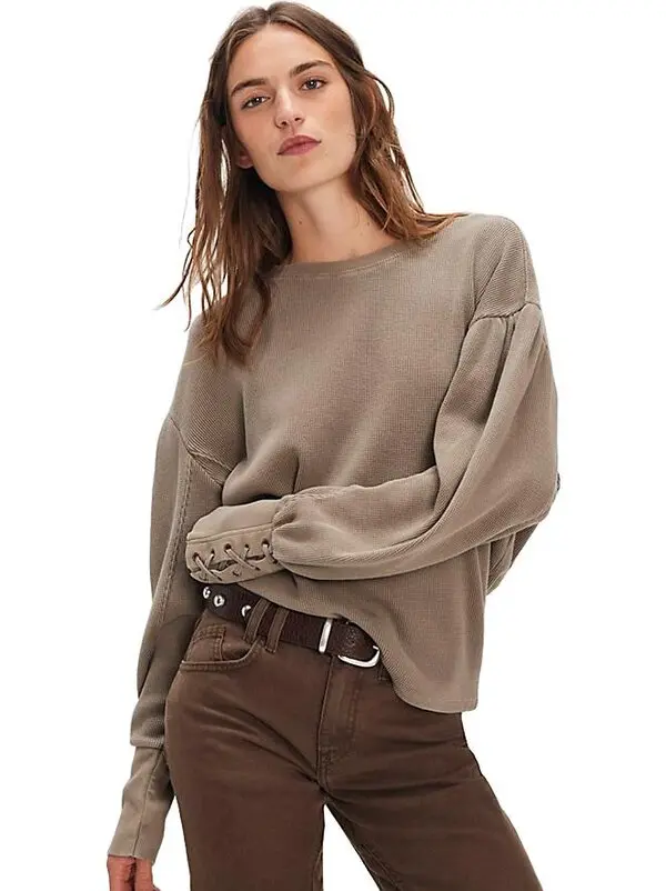 Free People Lapis Cuff Thermal Top - Fossil Dune