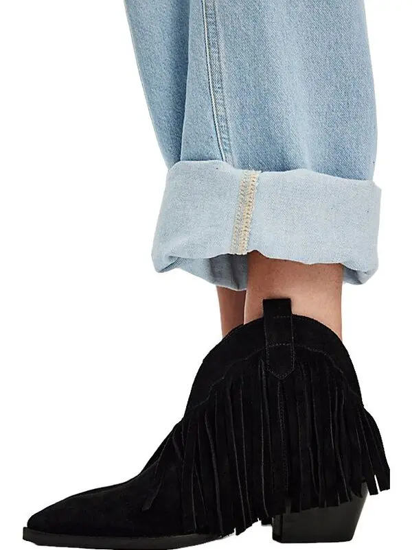Seychelles Fringe Rider Western Ankle Boots - Black Suede