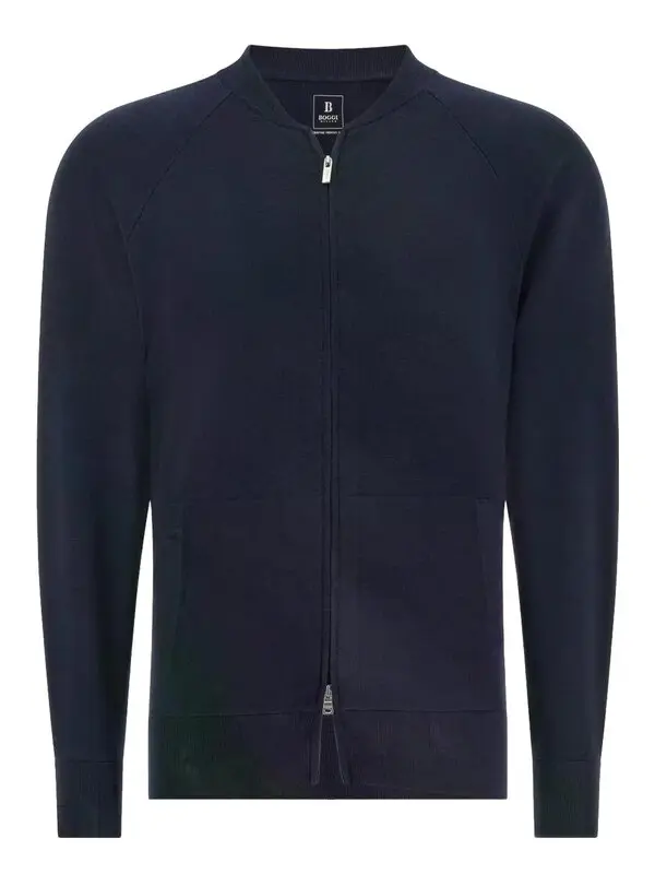 Boggi Milano Bomber-collar Zip-front Sweater - Blue