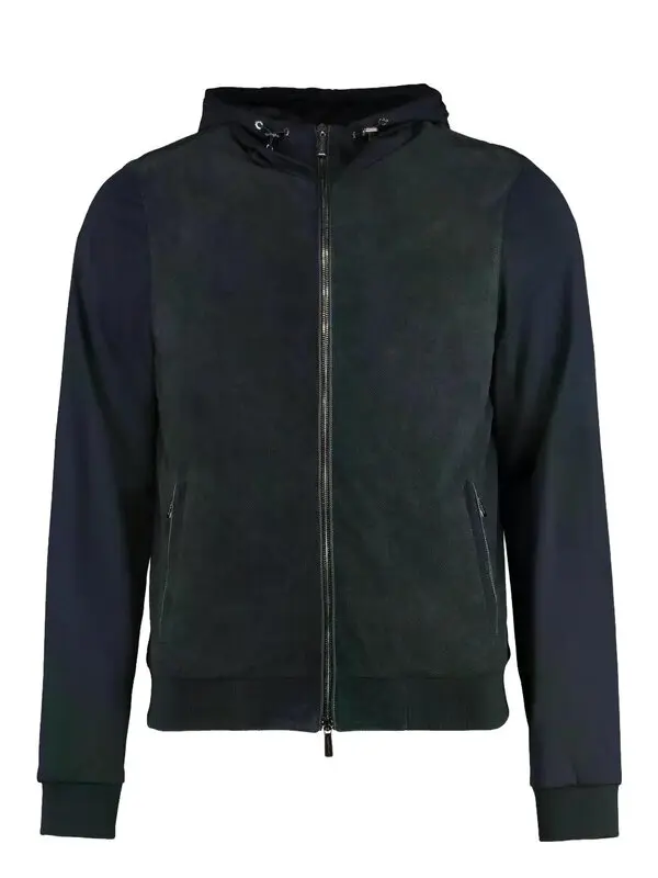MOORER Leather-panel Hooded Jacket - Blue