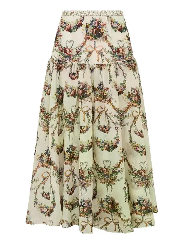 Camilla Floral-print Tiered Skirt - Neutrals