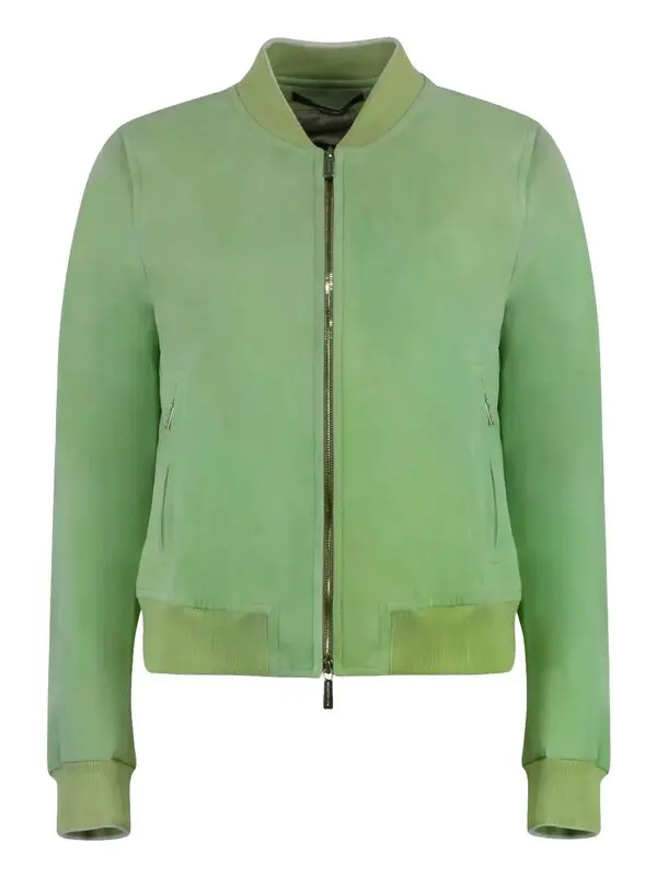 MOORER Double-zip Suede Bomber Jacket - Green