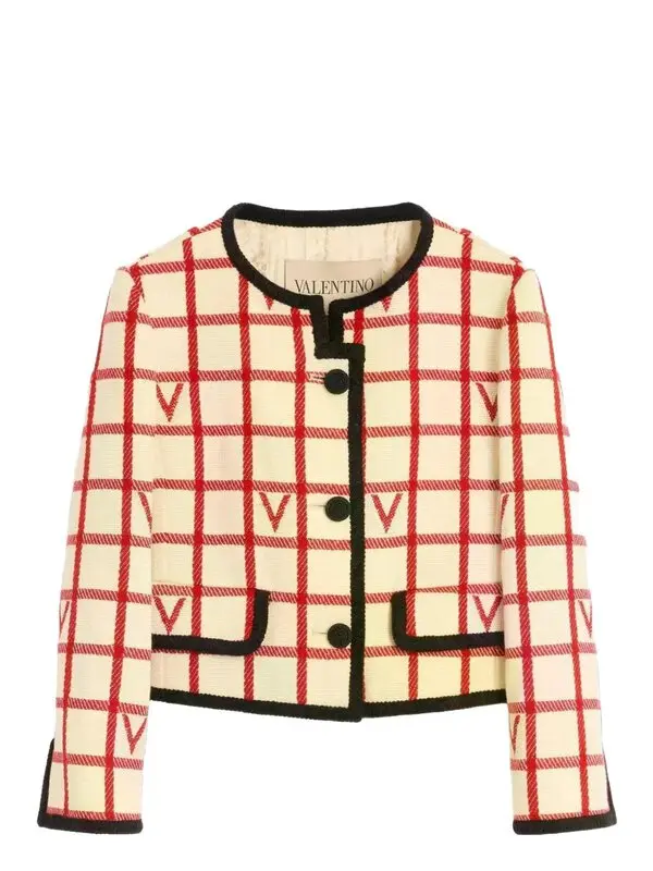 Valentino Garavani Grid Pattern Embellished Jacket - Neutrals