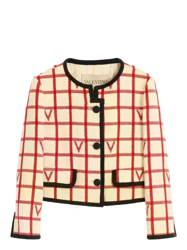 Valentino Garavani Embellished Grid Pattern Jacket - Neutrals