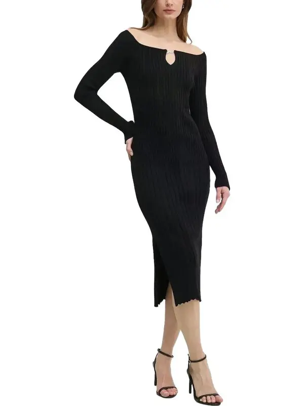 Hugo Boss Ribbed Keyhole-neck Dress - Black