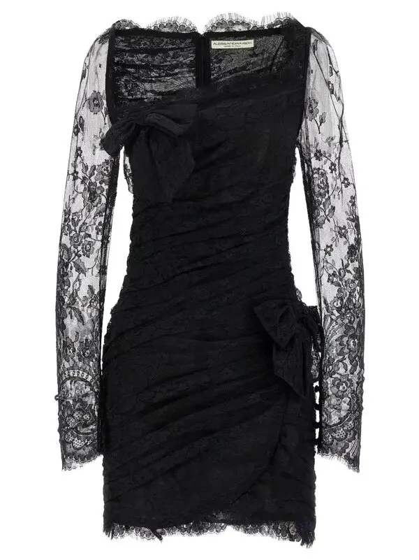 Alessandra Rich Bow-detailed Lace Mini Dress - Black