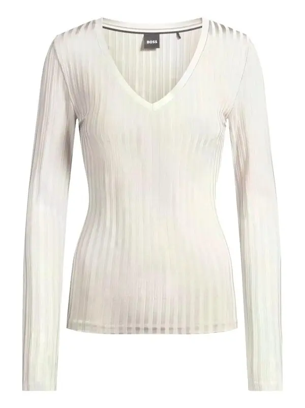 BOSS Ribbed V-neck Top - White