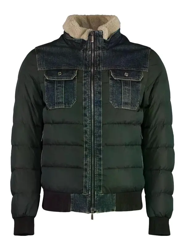 MOORER Denim-paneled Bomber Jacket - Green