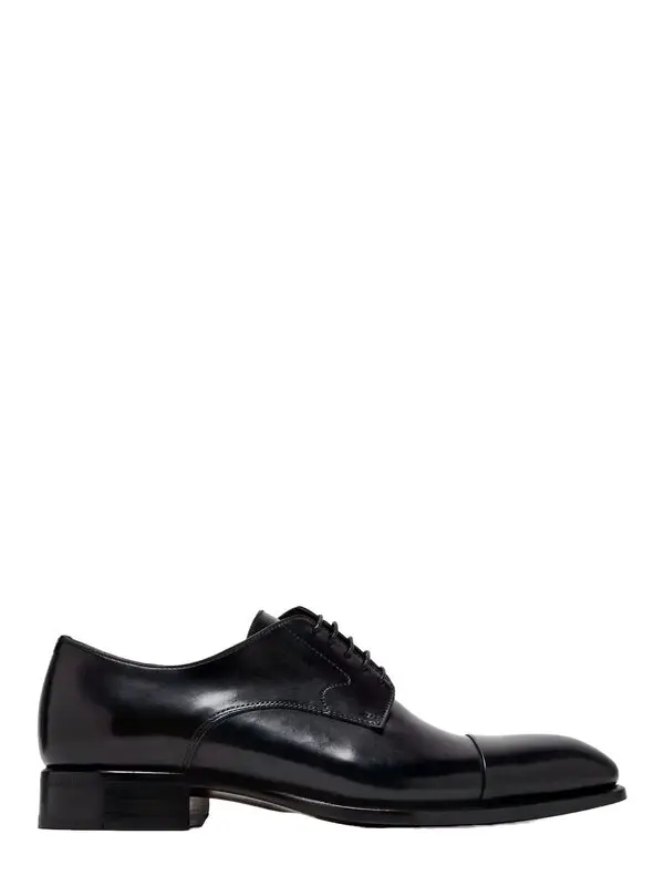 Brioni Leather Cap-toe Derby Shoes - Black