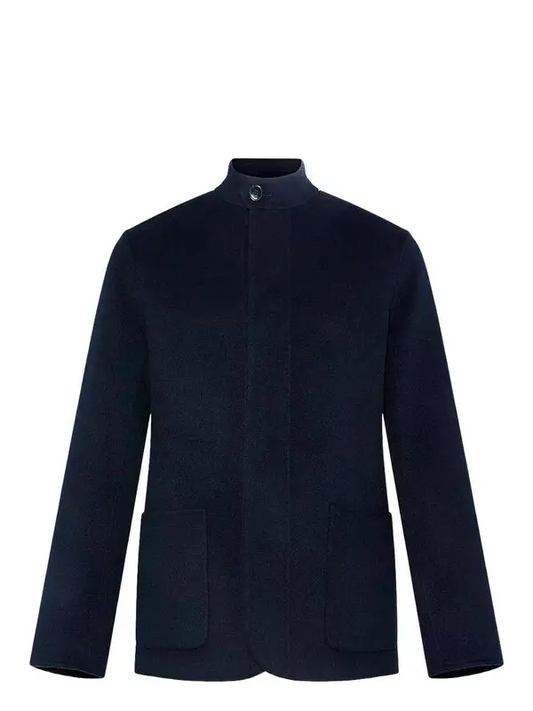 YVES SALOMON Wool Cashmere High-neck Blazer - Blue