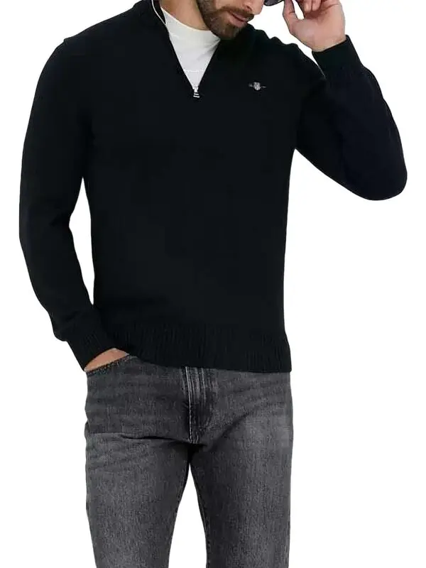 Gant Embroidered Half-zip Sweater - Black