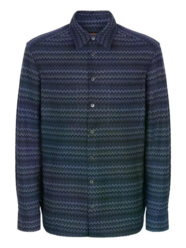Missoni Chevron-pattern Cotton Shirt - Blue