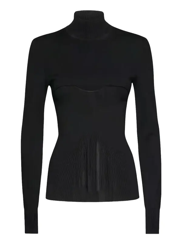 FERRAGAMO Ribbed Mock-neck Top - Black