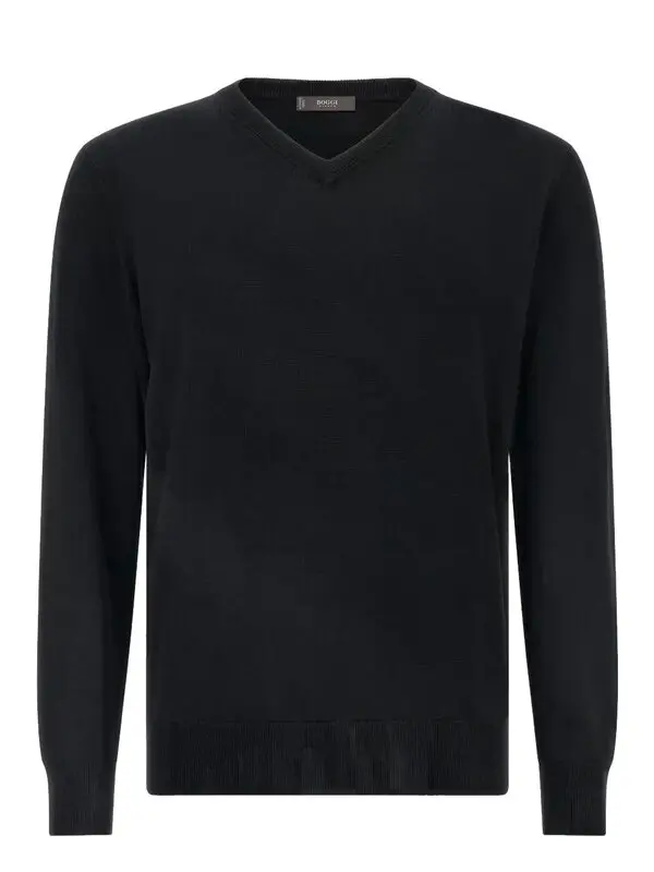 Boggi Milano V-neck Merino Wool Sweater - Black