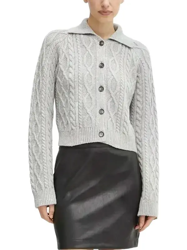 Liviana Conti Cable-knit Cardigan With Sequin Embellishments - Grey