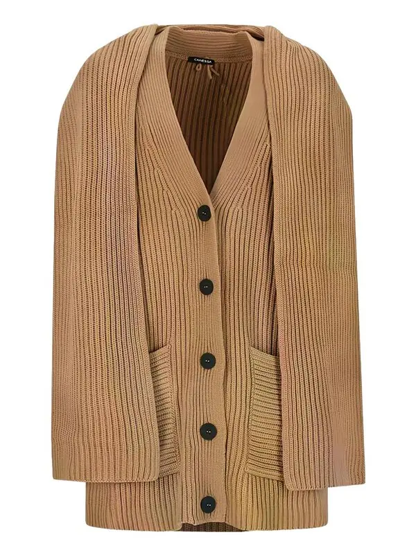 CANESSA Ribbed Knit Cardigan - Brown