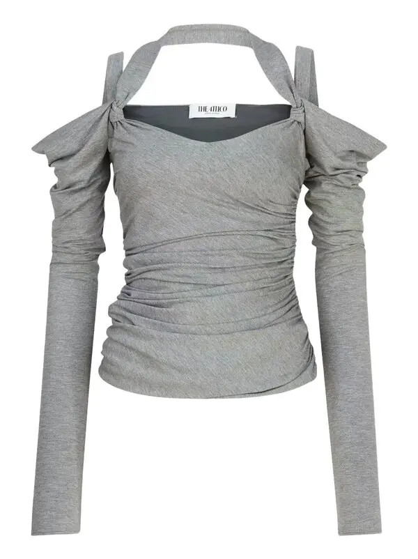 Attico Off-shoulder Draped Top - Grey