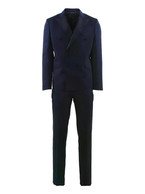 Brian Dales Double-breasted Long-sleeve Suit - Blue