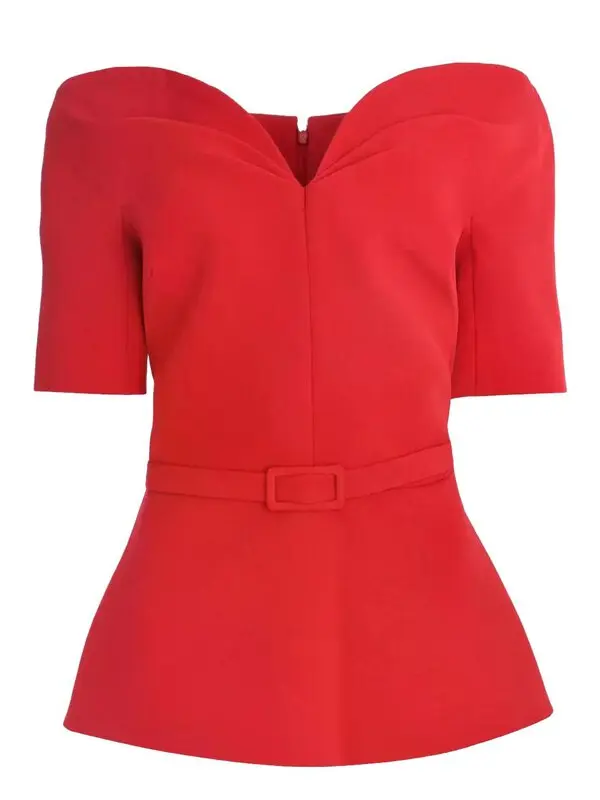 Safiyaa Lyddie V-neck Belted Blouse - Red