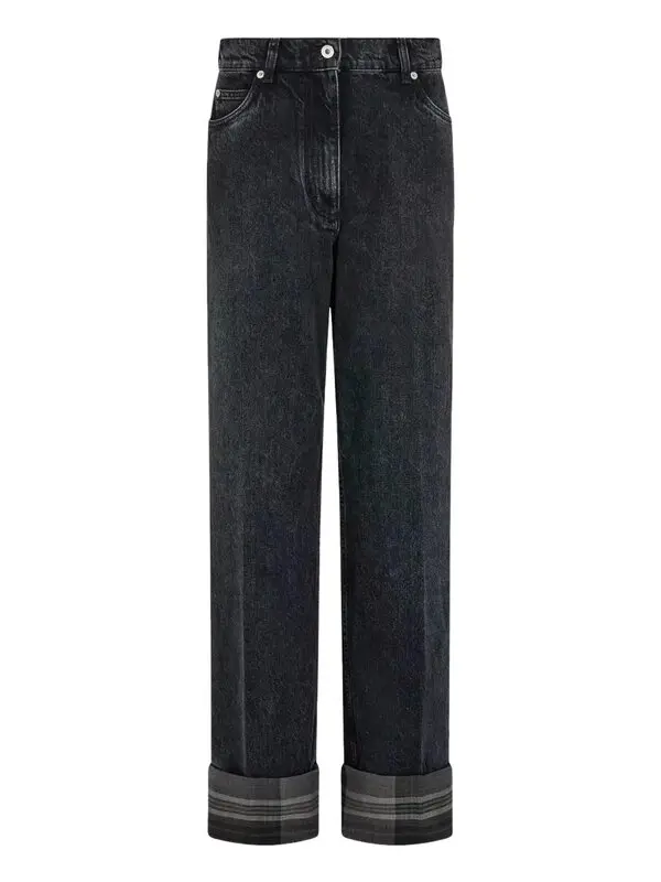 FERRAGAMO Straight-leg Jeans With Tartan Cuffs - Black