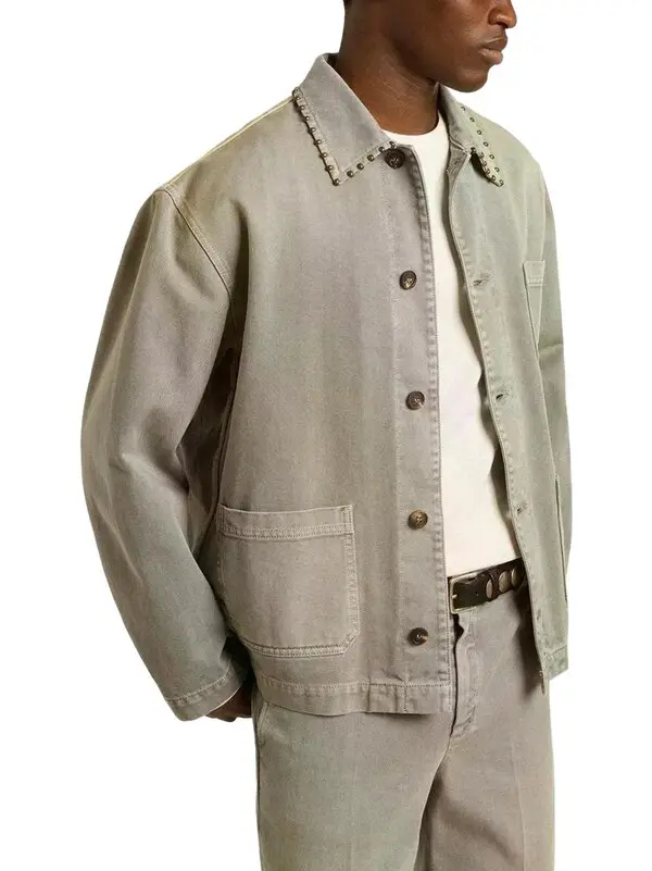 GOLDEN GOOSE Stud-embellished Denim Shirt - Grey