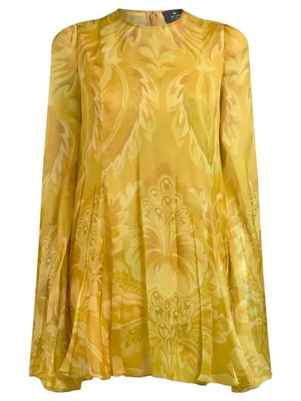 Etro Floral-print Pleated Mini Dress - Yellow