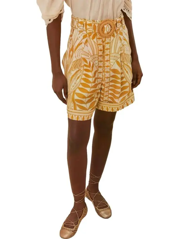 Farm Rio Leaf-print Knee-length Shorts - Orange