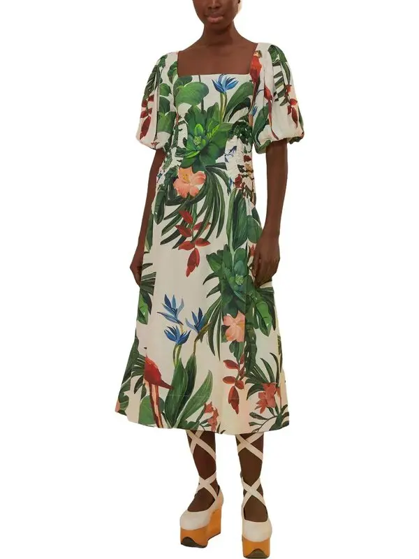 Farm Rio Floral-print Midi Dress - Neutrals