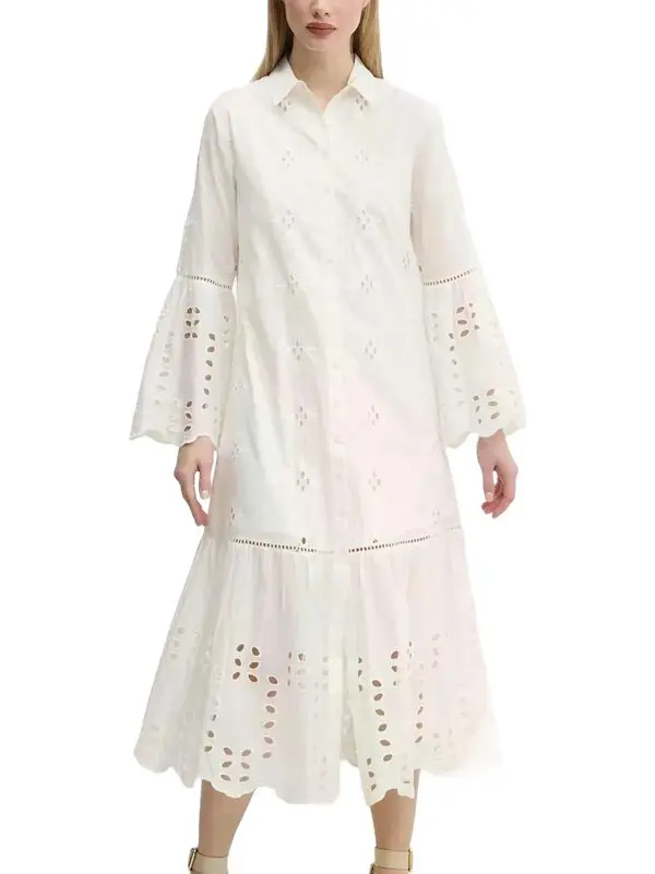 Desigual Eyelet-embroidered Bell-sleeve Midi Dress - White