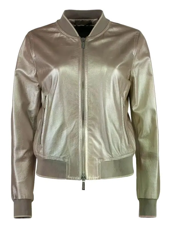 MOORER Metallic-effect Leather Bomber Jacket - Gold