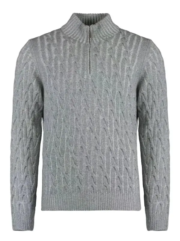MOORER Cable-knit Half-zip Pullover - Grey