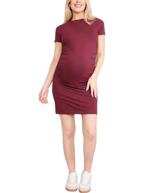 Motherhood Maternity Crewneck Short Sleeve Bodycon Mini Dress - Tawny Port