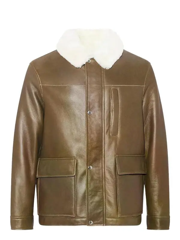 YVES SALOMON Shearling Collar Leather Jacket - Brown