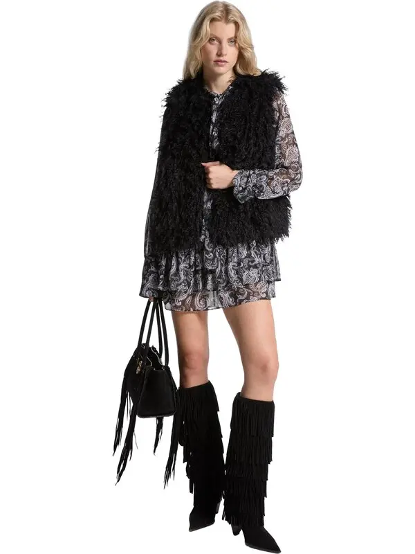 Michael Kors Faux Shearling Vest - Black