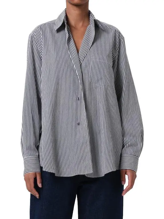 AGOLDE Aris Stripe Button-up Shirt - Solene Stripe Black And White
