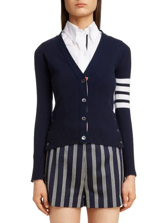 Thom Browne Classic V-neck Cashmere Cardigan - Navy
